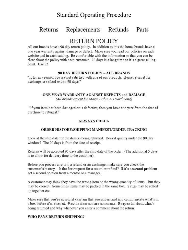 Sop Replacements Parts and Refunds 2 | PDF | Cargo | Delivery (Commerce)