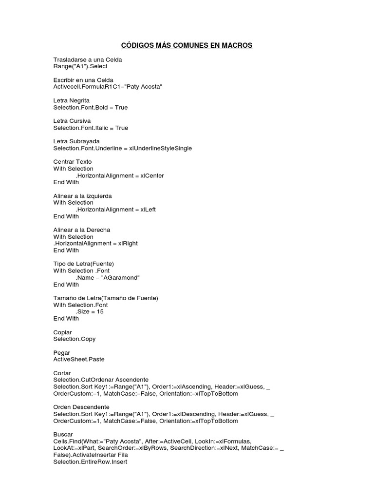 Códigos Más Comunes en Macros | PDF | Hoja de cálculo | Microsoft Excel