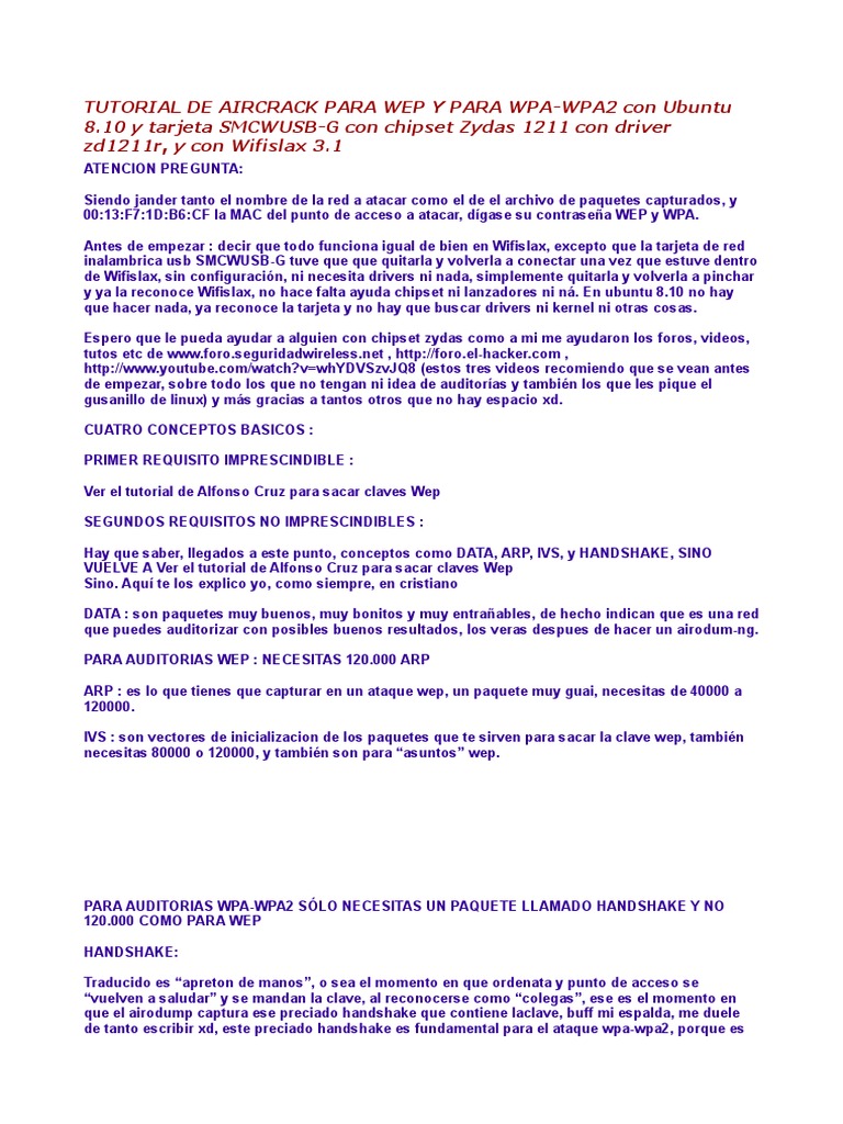 Tutorial Aircrack en Ubuntu y Wifislax | PDF | Redes de computadoras ...