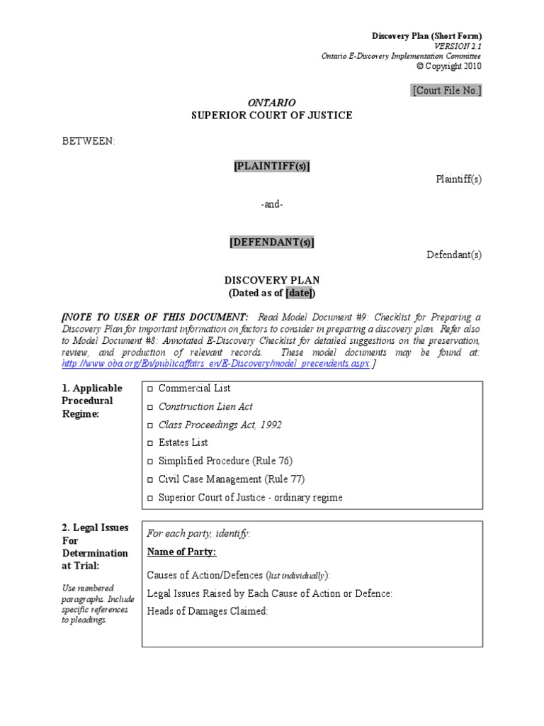 Court Form Discovery Plan | PDF | Information Economics | Legal Procedure