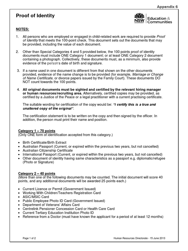 Appendix 6 - Proof of Identity | Identity Document | Government And ...