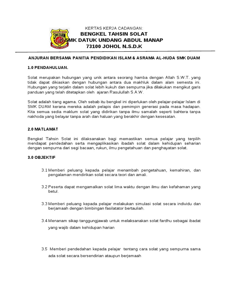 Kertas Kerja Cadangan Tahsin Solat | PDF