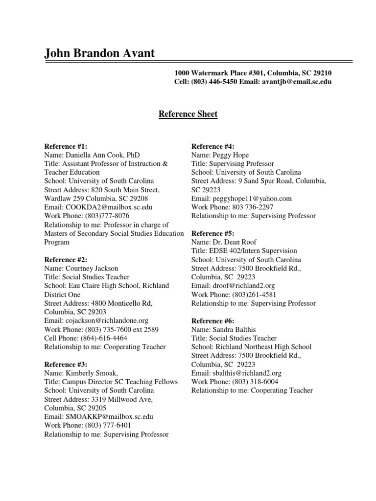 Academic Reference Contacts | PDF