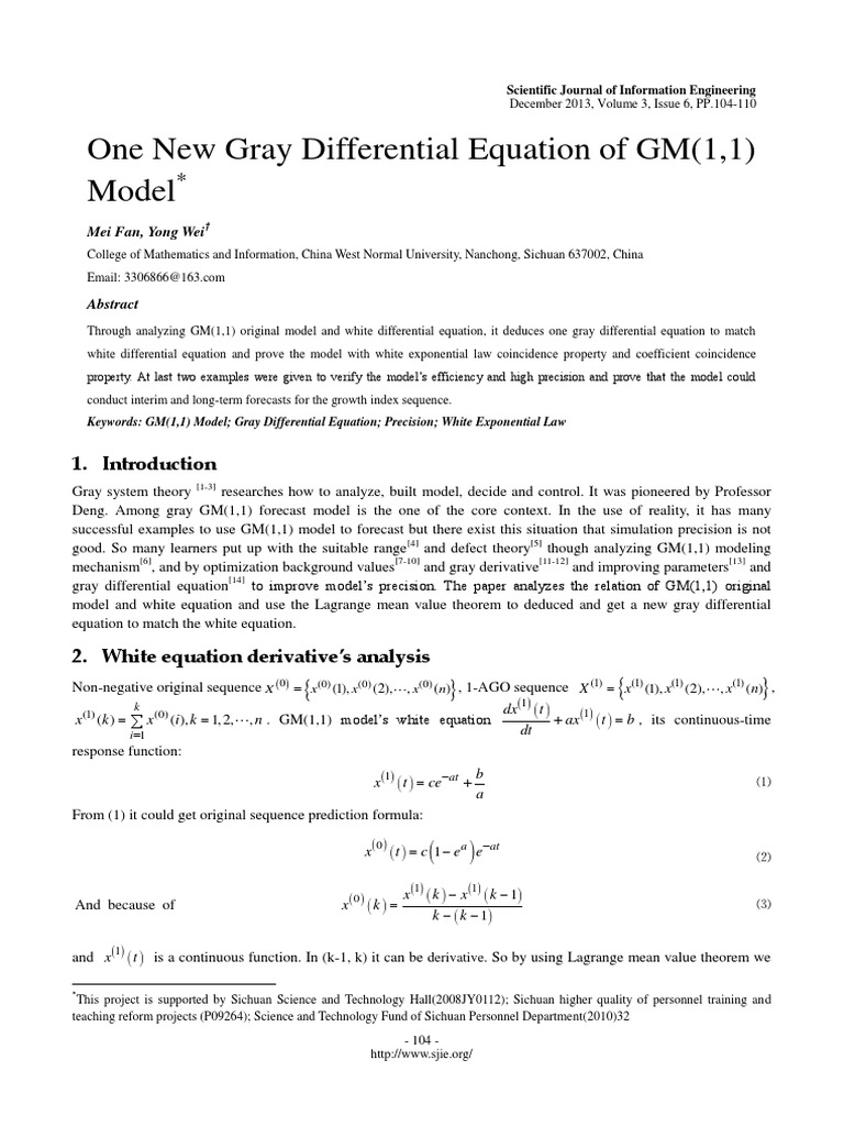 One New Gray Differential Equation of GM (1,1) Model PDF | PDF ... One New Gray Differential Equation of GM (1,1) Model PDF | PDF ...