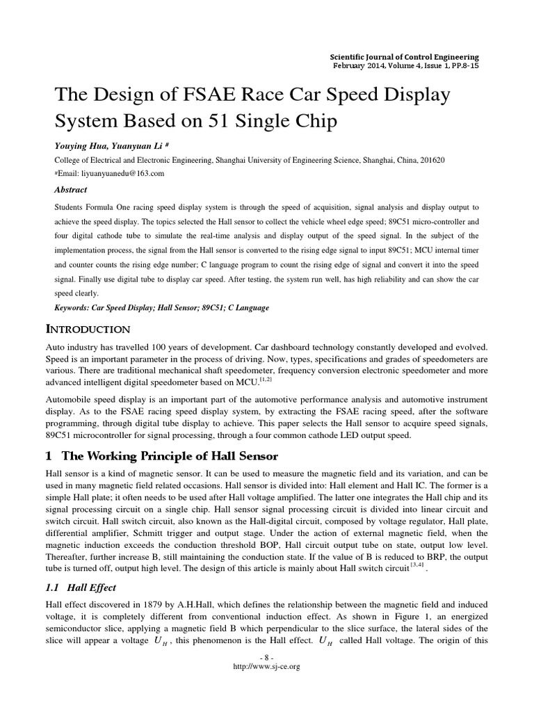 The Design of FSAE Race Car Speed Display System Based On 51 Single ...