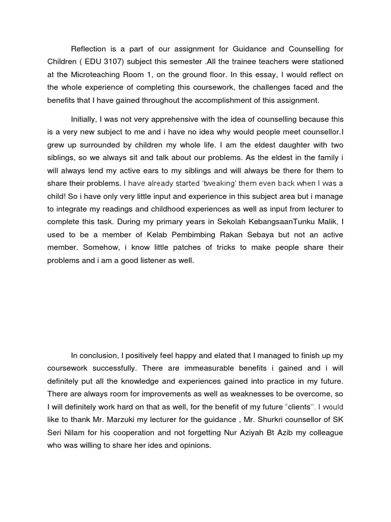 Reflection Counseling Reflection | PDF