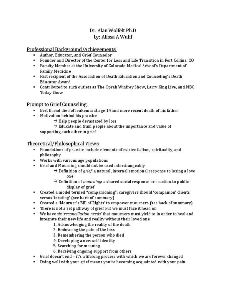 Alan Wolfelt Class Summary | PDF | Grief | Emotions