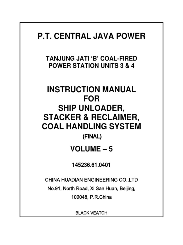 Volume 5 Instruction Manual For Ship Unloader Stacker&Reclaimer Coal Handling System Final | PDF ...