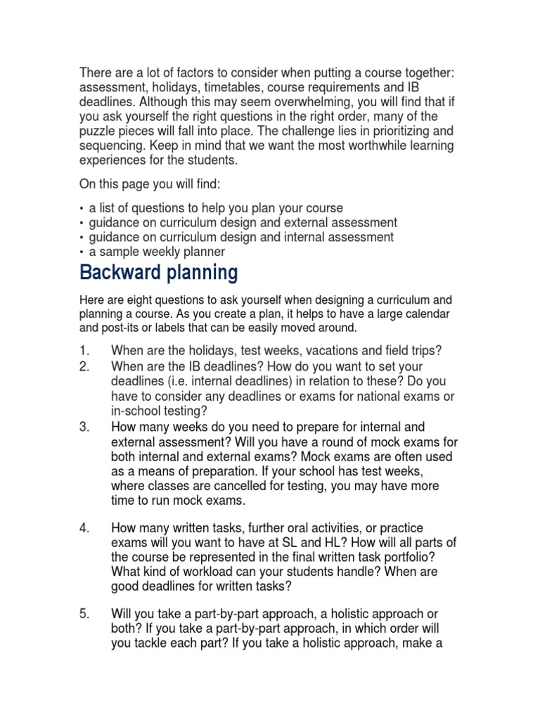 Backward Planning | PDF | Test (Assessment) | Educational Assessment