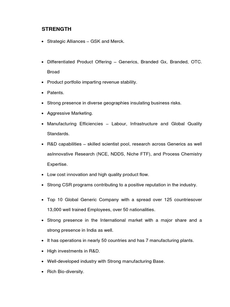 Swot Analysis | PDF | Generic Drug | Pharmaceutical Drug