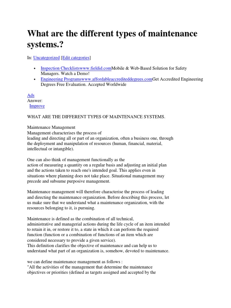 Types of Maintenance | PDF | Business