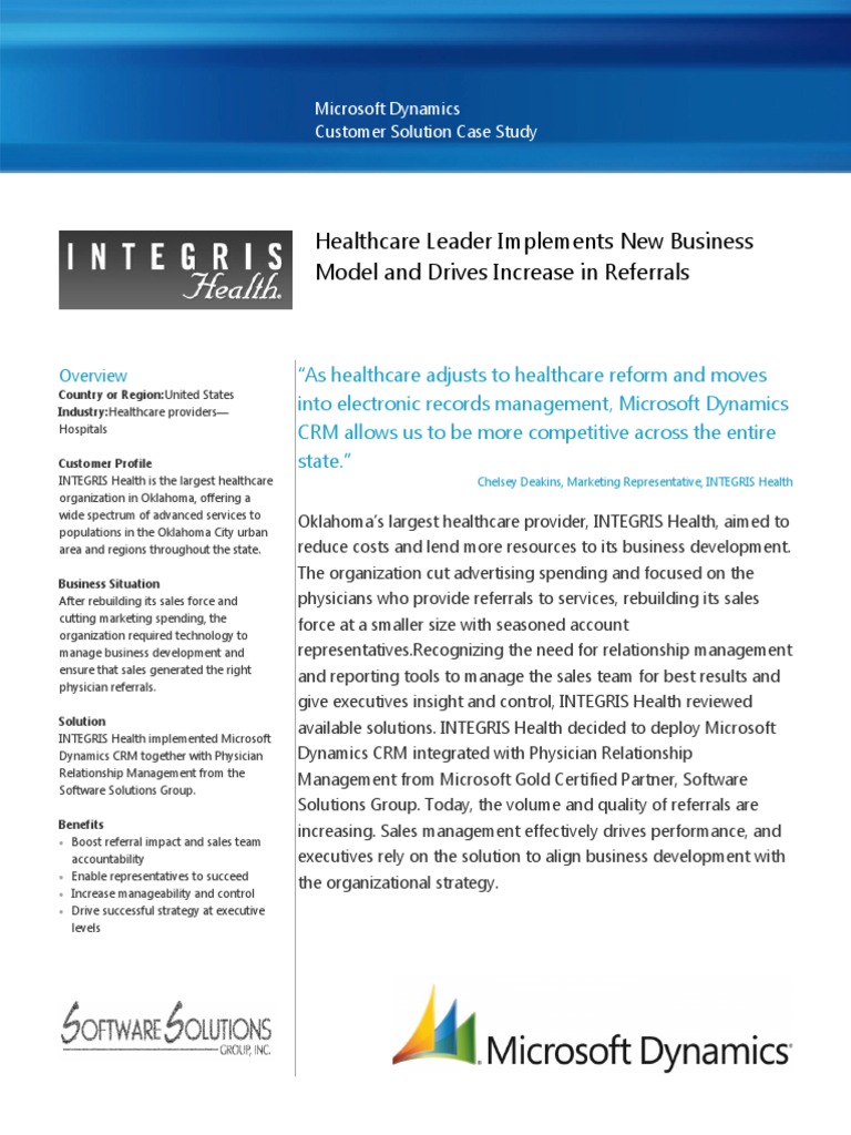 Case-CRM-InTEGRIS Health Case Study | PDF | Customer Relationship Management | Health Care