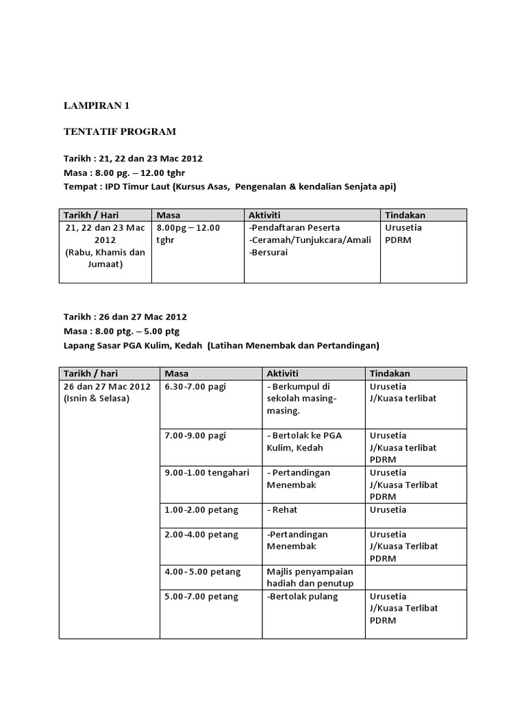 Tentatif & Jadual | PDF