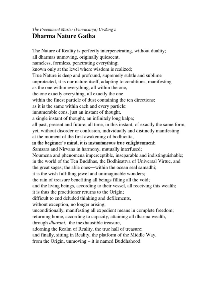 The Dharma Nature Gatha reveals the non-dual nature of reality | PDF ...