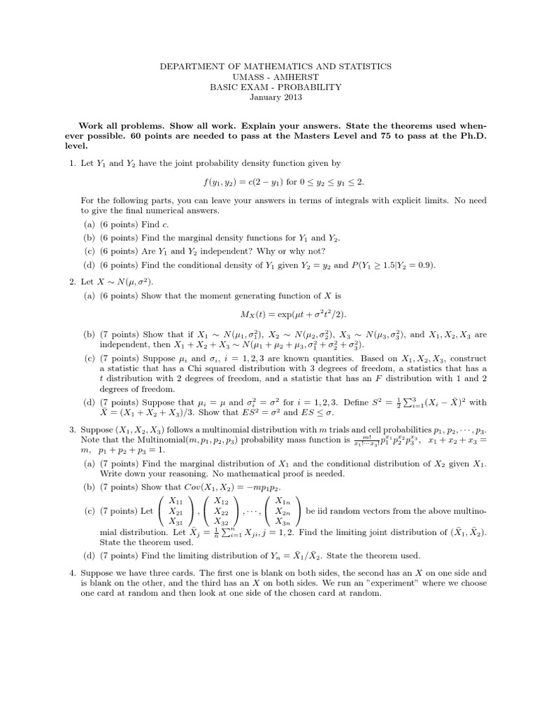 Basic Probability Exam Packet | PDF | Probability Density Function ...
