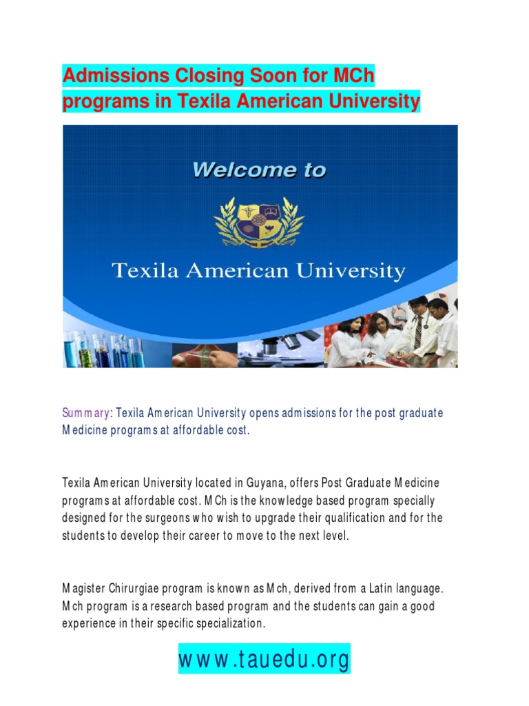 Admissions Closing Soon For MCH Programs in Texila American University ... Admissions Closing Soon For MCH Programs in Texila American University ...