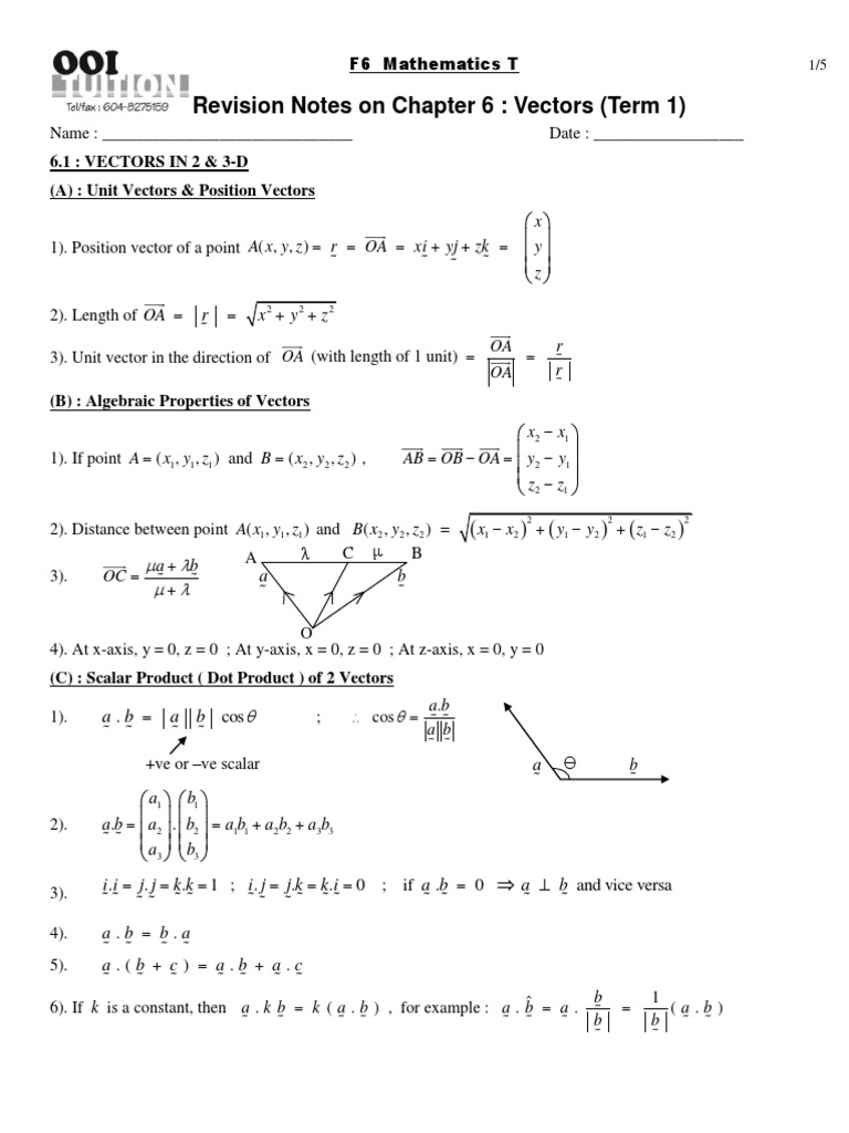 STPM Term1 Chapter 6 Vectors | PDF | Plane (Geometry) | Cartesian ...