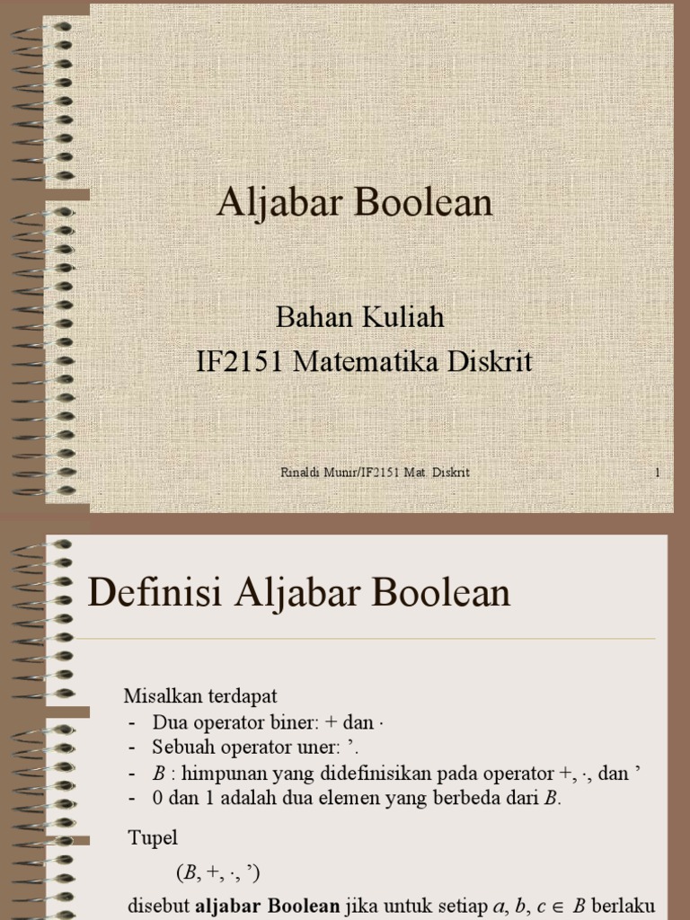 Aljabar Boolean: Definisi dan Hukum | PDF | Metode & Bahan Ajar