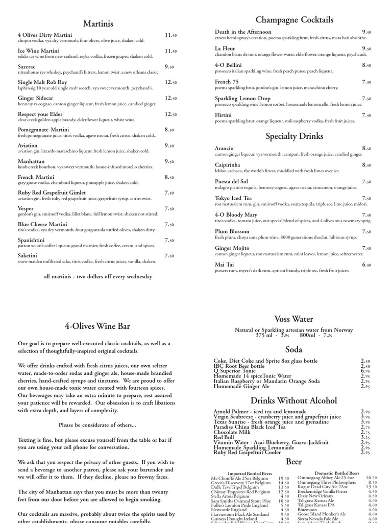 4 Olives - Bar Menu 10 / 09 | PDF | Martini (Cocktail) | Anheuser Busch ...