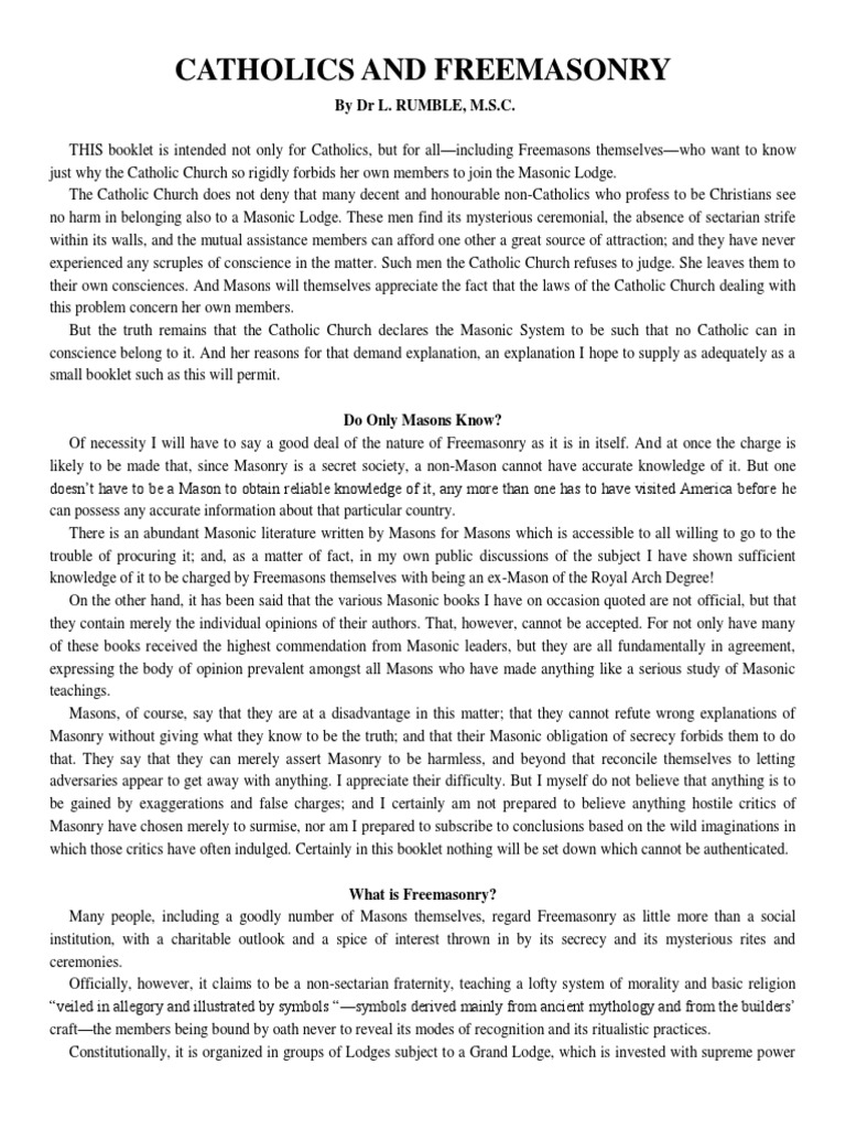 Catholics and Freemasonry | PDF | Freemasonry | Masonic Lodge
