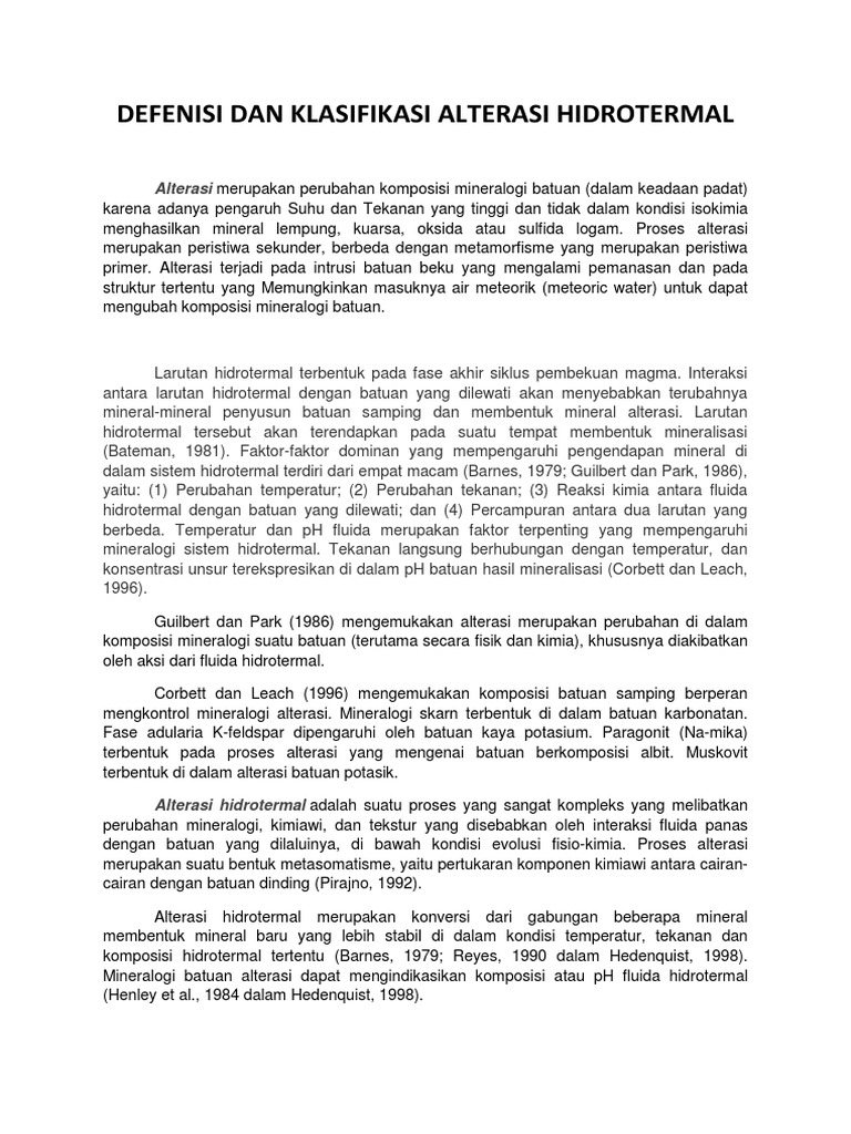 Defenisi Dan Klasifikasi Alterasi Hidrotermal | PDF