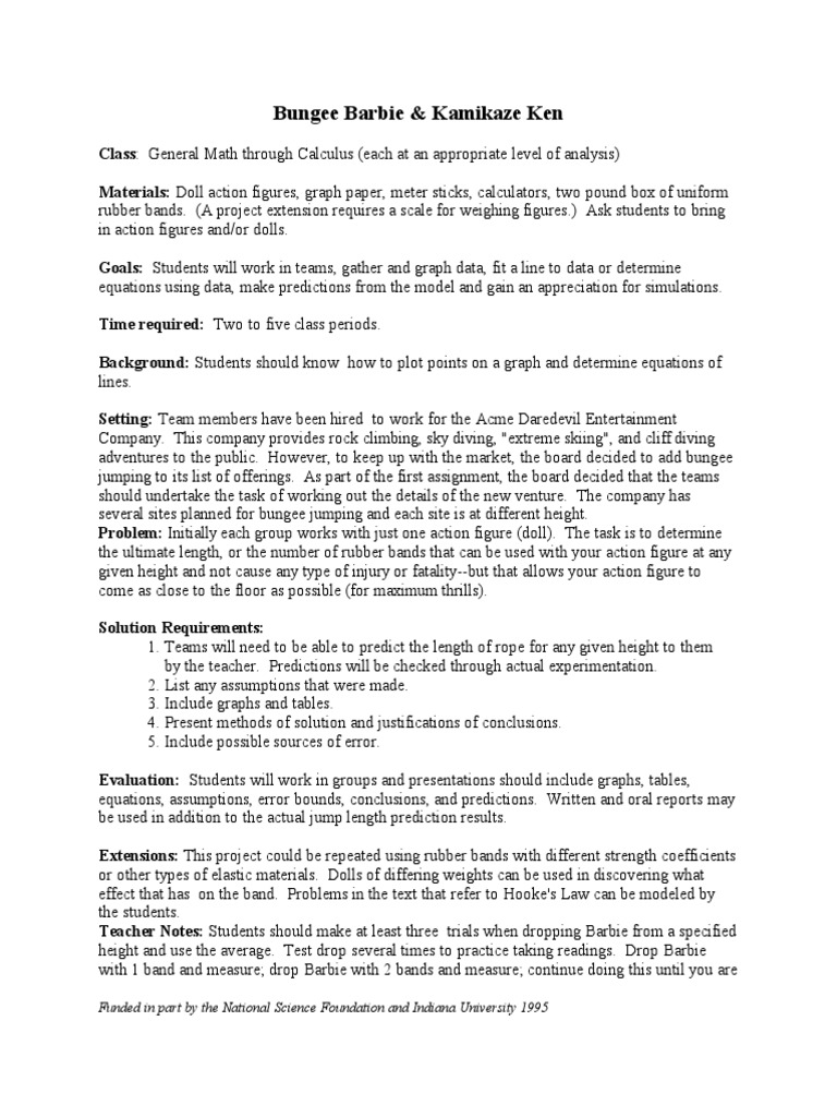 Bungee Barbie & Kamikaze Ken: Funded in Part by The National Science ...