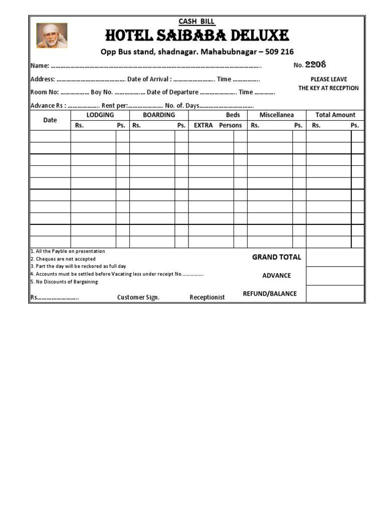 Lodge Bill | Receipt | Commerce