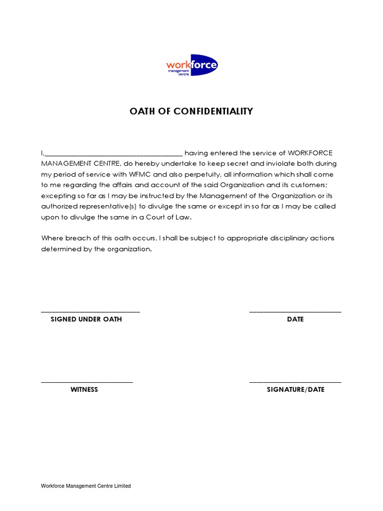 Oath of Confidentiality Form | PDF