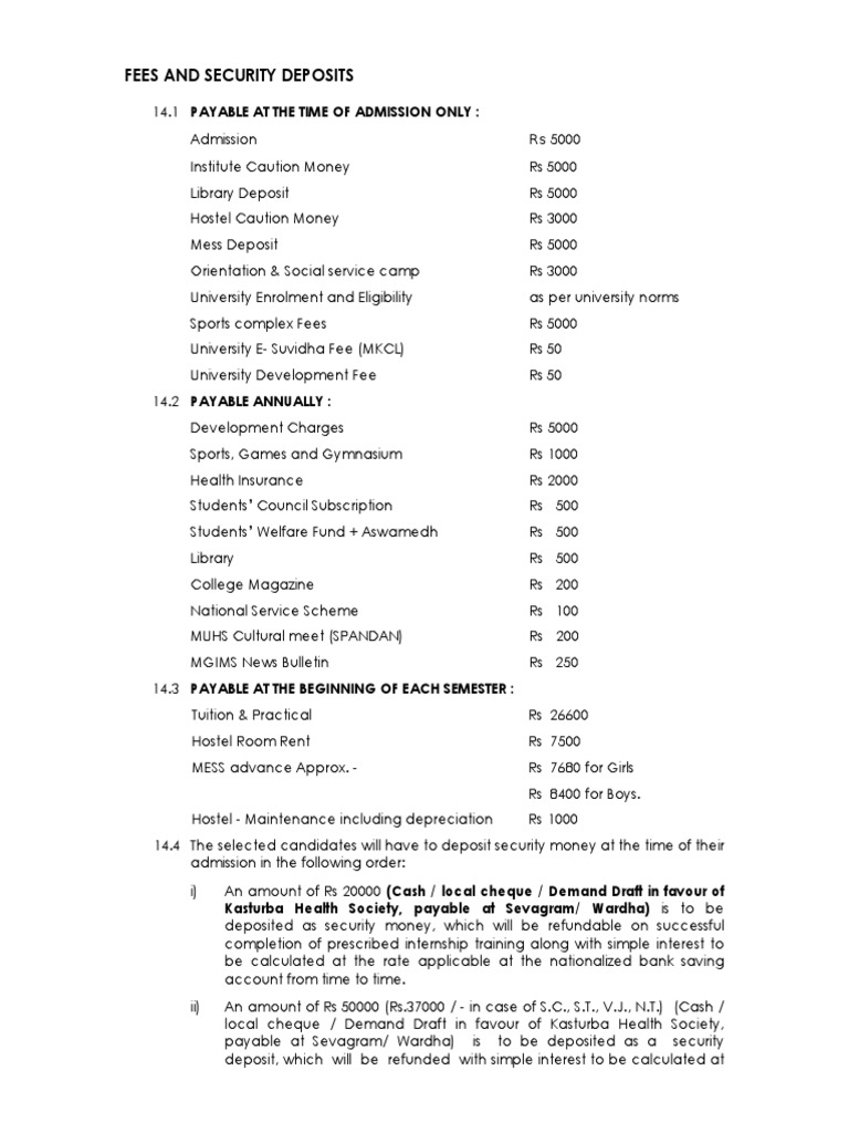 Fees and Security Deposits | PDF