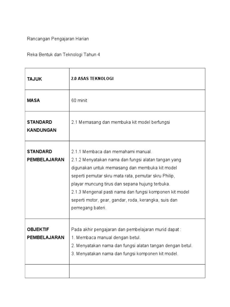 Contoh RPH RBT Tahun 4 | PDF