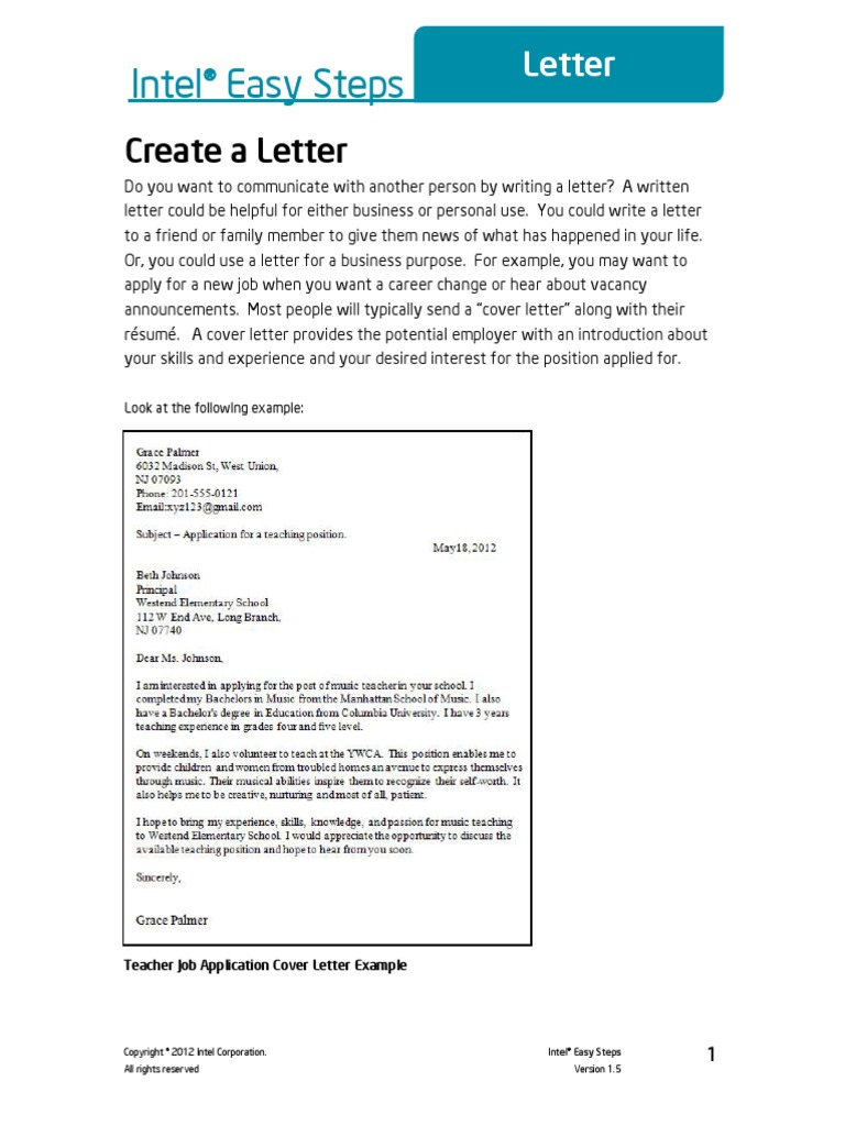 Intel® Easy Steps: Create A Letter | Download Free PDF | Word Processor ...