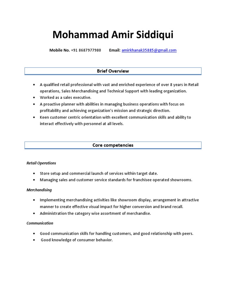Amir Resume | PDF | Retail | Sales