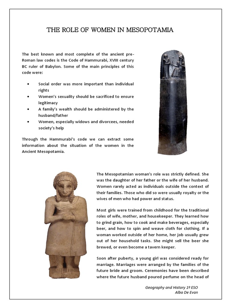 Women in Mesopotamia | PDF | Husband | Marriage