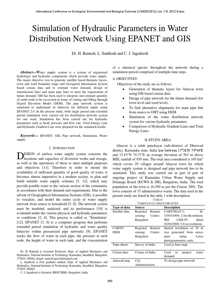 Simulation of Hydraulic Parameters in Water Distribution Network Using ...
