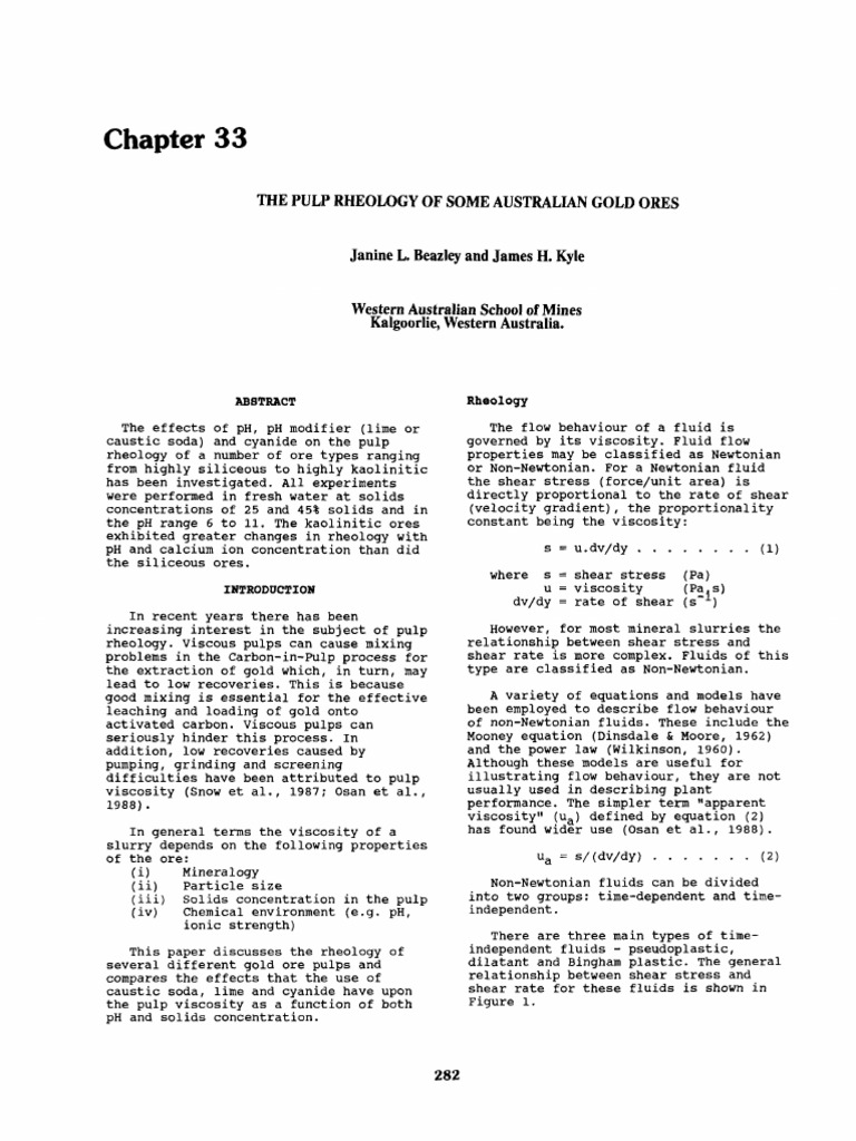 The Pulp Rheology of Some Australian Gold Ores | PDF | Rheology | Viscosity