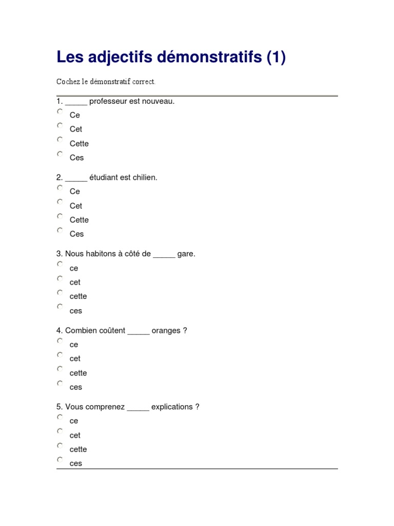 Les Adjectifs Démonstratifs | PDF