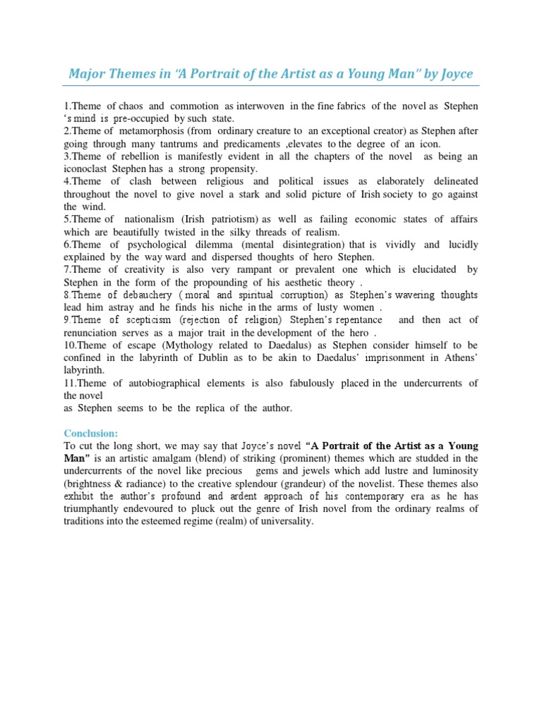 Major Themes in "A Portrait of The Artist As A Young Man" by Joyce ...