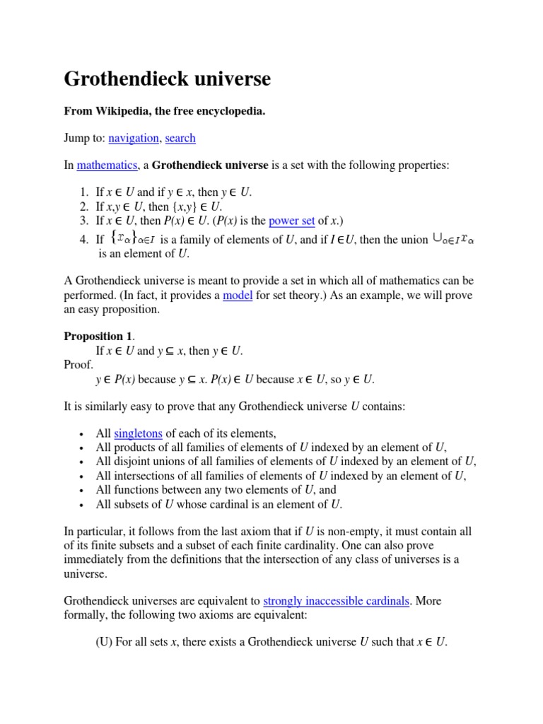Grothendieck Universe | PDF | Mathematical Logic | Mathematical Concepts