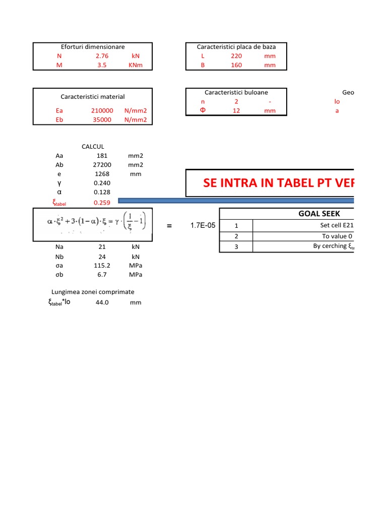 Calcul Placa de Baza Stalp Metalic - NEGREI | PDF