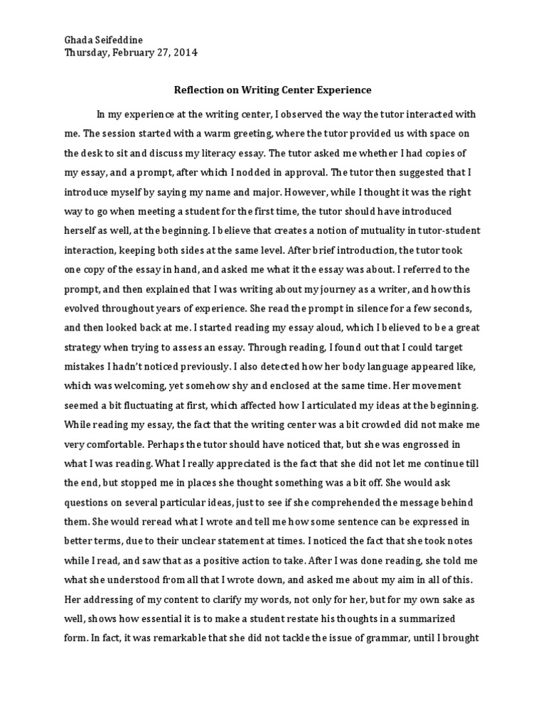 Writing Center Reflection Essay | PDF | Essays | Epistemology