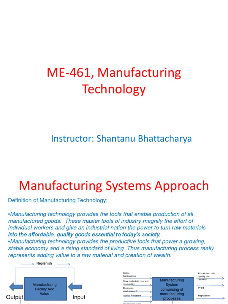 Manufacturing Technology (ME461) Lecture1 | PDF | Automation | Computer Aided Design