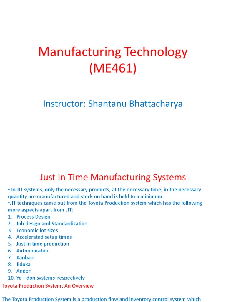 Manufacturing Technology (ME461) Lecture27 | PDF | Operations Management | Industries