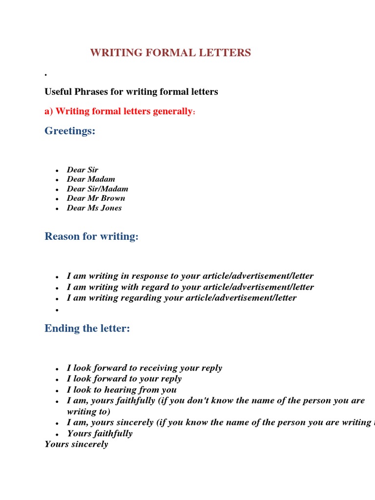 Writing Formal Letters: Greetings | PDF
