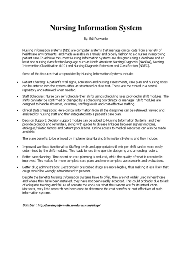 Overview of Nursing Information Systems | PDF | Nursing | Medical Diagnosis