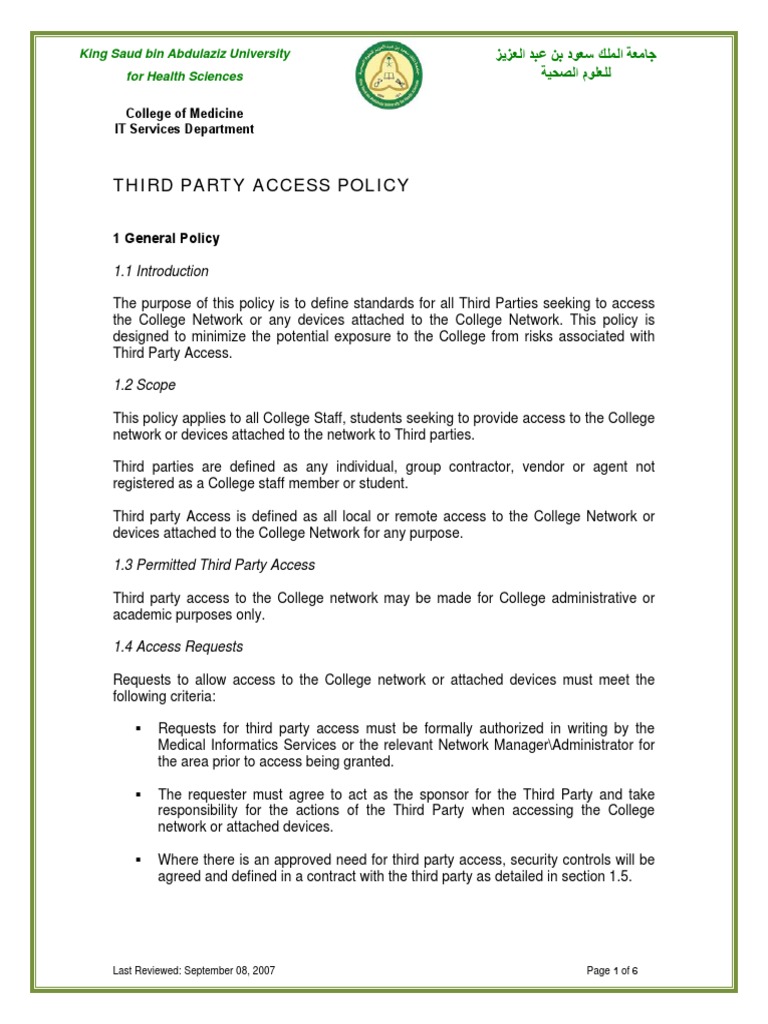 Third Party Access Policy | Download Free PDF | Computer Security | Security