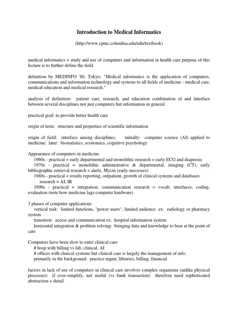 Introduction To Medical Informatics | PDF | Health Informatics ...