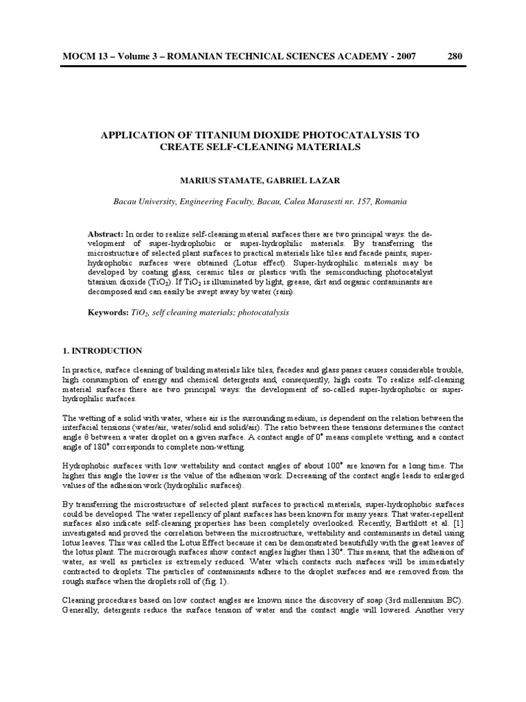 Application of Titanium Dioxide PhotoCatalysis To Create Self Cleaning ...