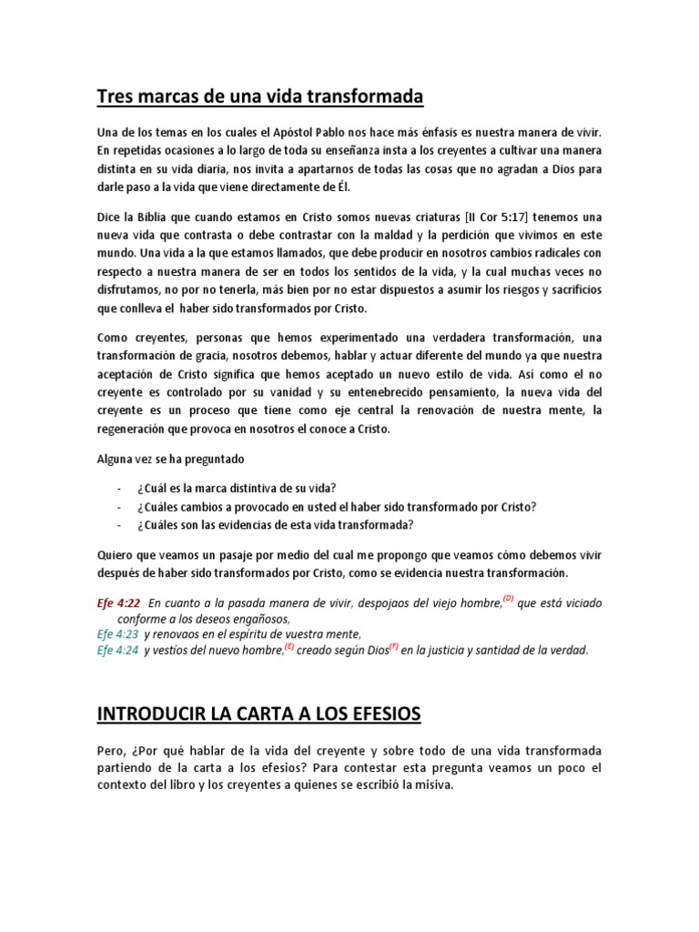Tres Marcas de Una Vida Transformada | PDF | Cristo (título) | Pecado
