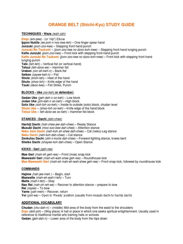Orange Belt Study Guide | PDF | Karate | Combat Sports