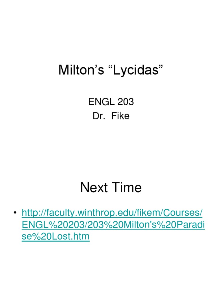 203 Milton's Lycidas | PDF | John Milton | Poetry